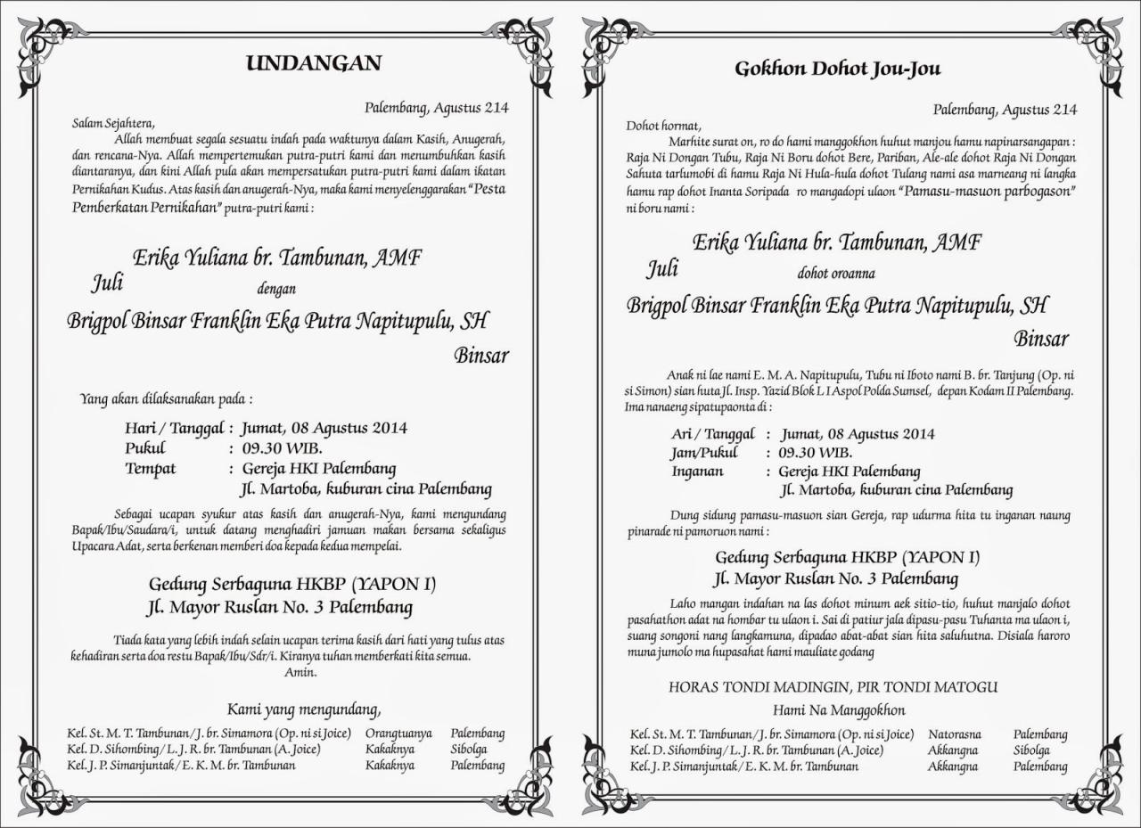 Contoh Undangan Pernikahan Batak Parboru - Acara Resepsi